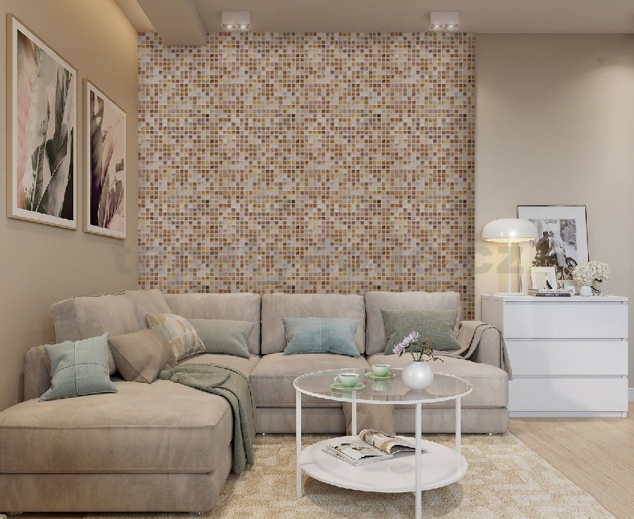 Obkladové panely 3D PVC rozměr 480 x 480 mm mozaika hnědo-béžová ...