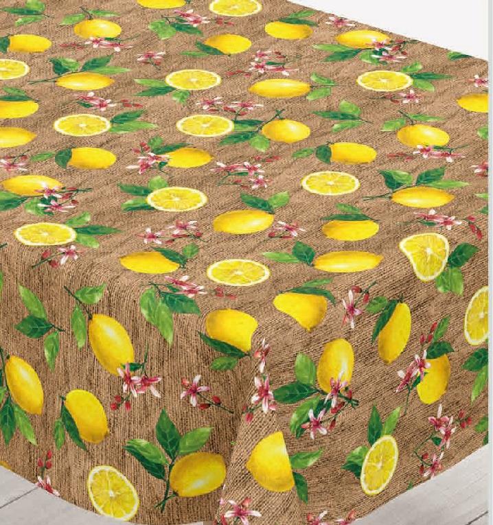 Ubrus PVC 196A, metráž, 20 m x 140 cm, citróny na hnědé pytlovině ...